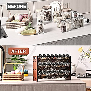 Roykoota Spice Rack, Spice Rack Organizer without Seasoning Jars, Wooden Spice Organizer, Rustic 3 Tier Kitchen Spice Rack Shelf for Cabinet, Countertop or Wall Mount