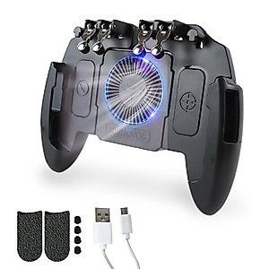 Acupress Mobile Game Controller w/Silent Cooling Fan/Phone Holder/Finger Sleeves for PUBG/Fortnite Fits for all Phones Within 4.7-6.5 Inches(Phone Controller for iOS/Android)