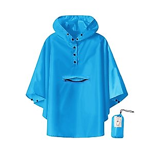 Lightweight Kids Rain Poncho Jacket Waterproof Outwear Rain Coat Blue X-Large
