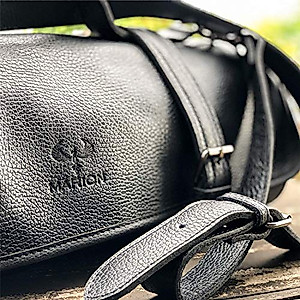 Marion - LE MINUIT - Genuine Calf Top Grain Black Leather - Handcrafted Professional Chef's Knife Storage Roll Bag - 8 Pockets - Adjustable Shoulder Strap - Zippered Interior and Exterior Pocket