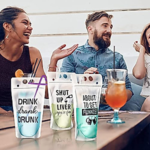 Drink Pouches with Straws Plastic Drink Bags with Zipper Party Beverage Bags Juice Pouches for Adults and Teens (36 Sets,9 Styles)