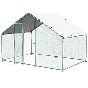 Unovivy Large Metal Chicken Coop, Walk-in Poultry Cage Chicken Run Pen Dog Kennel Duck House Rabbits Habitat Cage Spire Shaped Coops and Secure Lock for Outside, Backyard and Farm(10'Lx6.6'W x6.56'H)