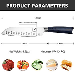 imarku Santoku Knife, 7 inch Kitchen Knife Ultra Sharp Asian Knife Japanese Chef Knife - German HC Stainless Steel 7Cr17Mov - Ergonomic Pakkawood Handle, Christmas Gifts for Women/Men, Blue