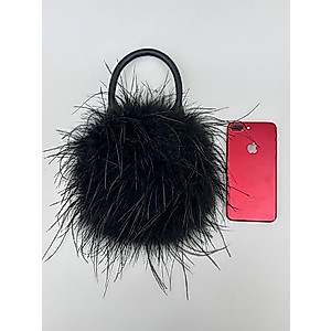LVCOMEFF Women Ostrich Feather Purse Mini Handbag for Party Furry Casual Daily 2023 Bubblegum Color…