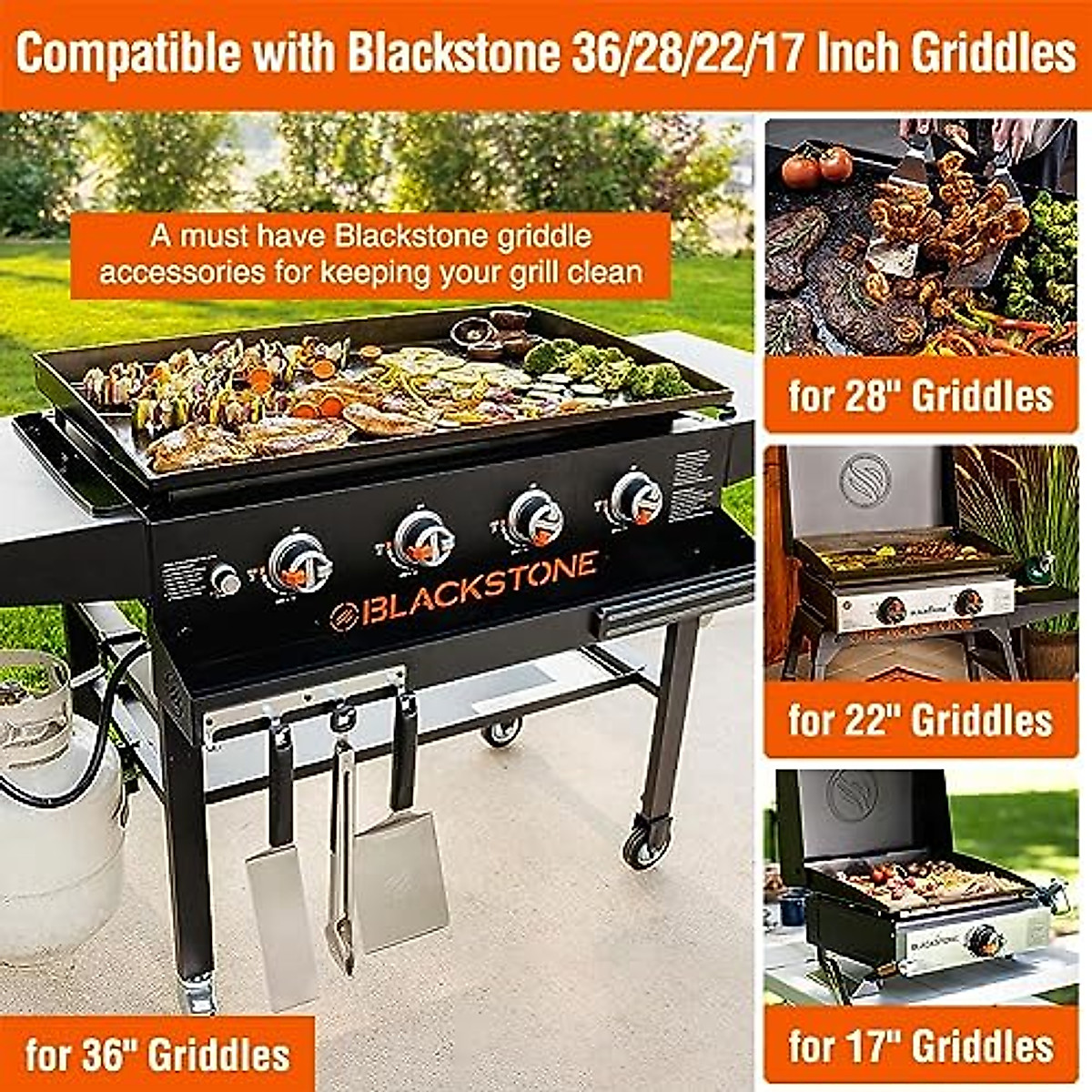 AKSDTH 2 Pack Blackstone Silicone Grease Cup Liners for 36 28 22 17 Inch Griddle, Reusable Grease Catcher Liner Grill Grease Tray Blackstone Accessories, Replacement of Aluminum Foil Drip Pans, Orange