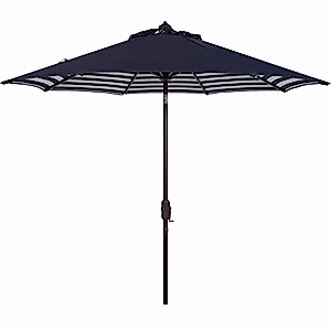 Bayside21 Patio Umbrella Outdoor Market Table Umbrella with Auto Tilt Crank 2 Years Fade Resistant Fabric Umbrella Cover 9 Feet (Black Coating Outside and Black White Stripe Inside)