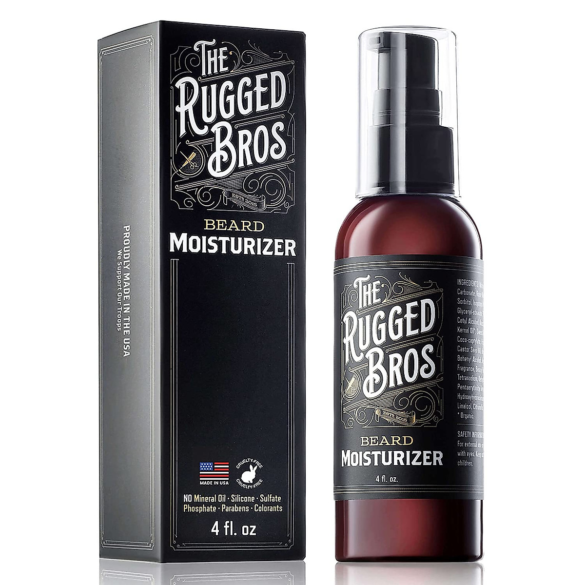 The Rugged Bros Moisturizing Beard Conditioner : Leave-In Cream, Softener and Moisturizer for Beards and Mustaches - USA Made in Veteran Owned Facility with Aloe Vera, Essential Omegas and Vit E 4 oz
