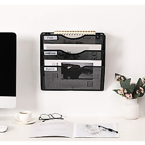EasyPAG Office File Organizer 3 Pocket Vertical Wall Hanging File Folders Holder Mail Paper Holder Rack ,Black