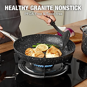 HLAFRG Cookware Set with Premium Non-Stick Coating, Pots and Pans with Stainless steel Handles, Oven Safe and Induction Compatible, 14 Piece Set, Black Granite