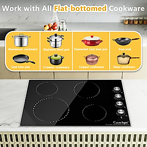 Cusinesync 30 Inch Electric Cooktop, 4 Burner Built-in Electric Stove Top with 9 Power Levels, Knob Control, Auto shutdown and Residual Heat Warning, 7200W, 220-240V for Hard Wire