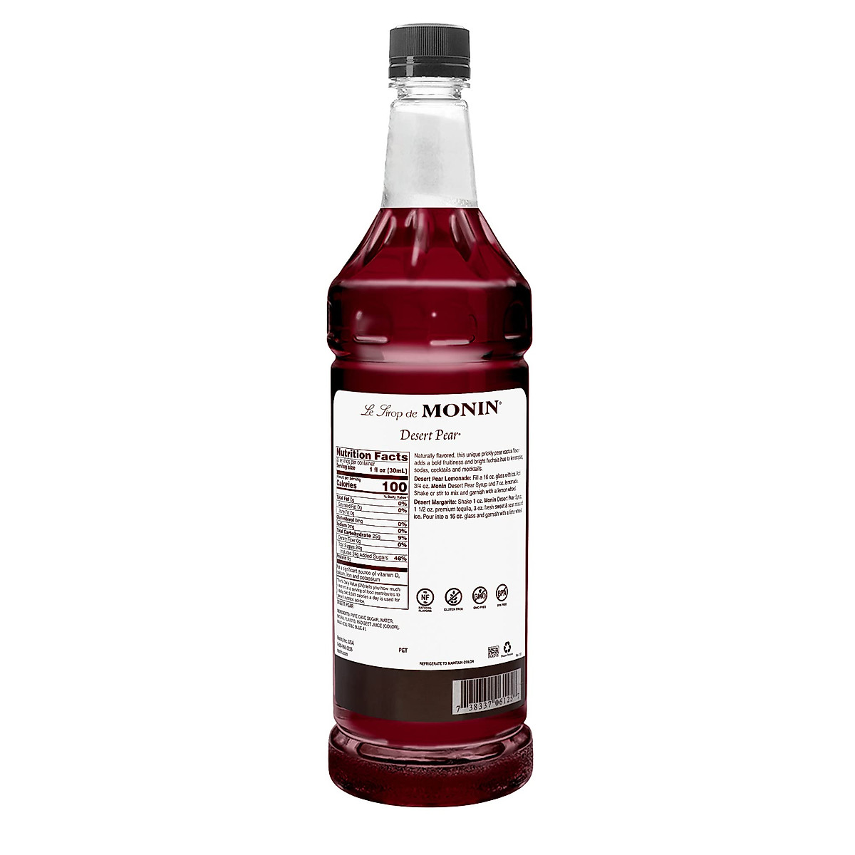 Monin - Desert Pear Syrup, Bold Flavor of Prickly Pear Cactus, Natural Flavors, Great for Iced Teas, Lemonades, Cocktails, Mocktails, and Sodas, Non-GMO, Gluten-Free (1 Liter)