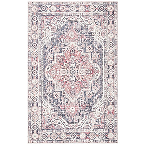 SAFAVIEH Classic Vintage Collection Area Rug - 5' x 8', Red & Blue, Handmade Oriental Medallion Distressed, Ideal for High Traffic Areas in Living Room, Bedroom (CLV203Q)