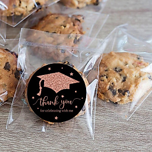 Rose Gold Black Graduation Thank You Stickers, Congrats Grad Party Favor Sticker Labels 40-Pack 2in