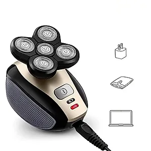 5-in-1 Electric Razor for Men - Head Shaver for Wet Dry Skull Bald Head - Rechargeable Rotary Shavers Cordless Grooming Kit with Beard, Nose, Ear, Body Hair Trimmer, Face Cleaning Brush Gifts for Men