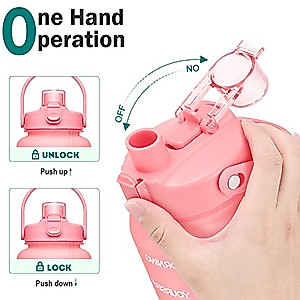 Half Gallon Water Bottle with 2-in-1 Lid (Straw lid/Chug Lid), Geritto 64oz Large Capacity Water Jug BPA-free Gallon Water Bottle, Leak-proof Water Jugs, Water Bottle with Time marker for Gym Outdoor Camping On-the-Go