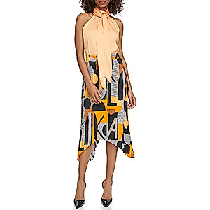 Karl Lagerfeld Paris Women's Halter Front Tie Sleeveless Blouse, Apricot, Large