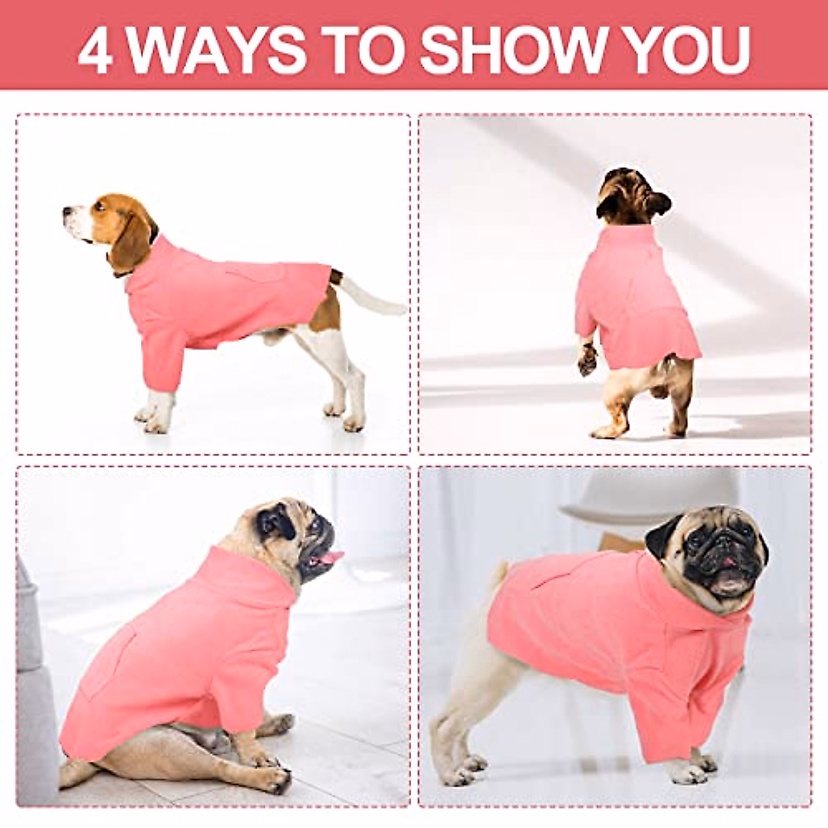 Dora Bridal Dog Fleece Sweater-Pullover Dog Fleece Vest with Harness Hole-Solid Fleece Dog Pajamas-Spring Dog Fleece Clothes-Stretchy Fleece Dog Sweater for Small Medium Dogs-Rose Red-XS