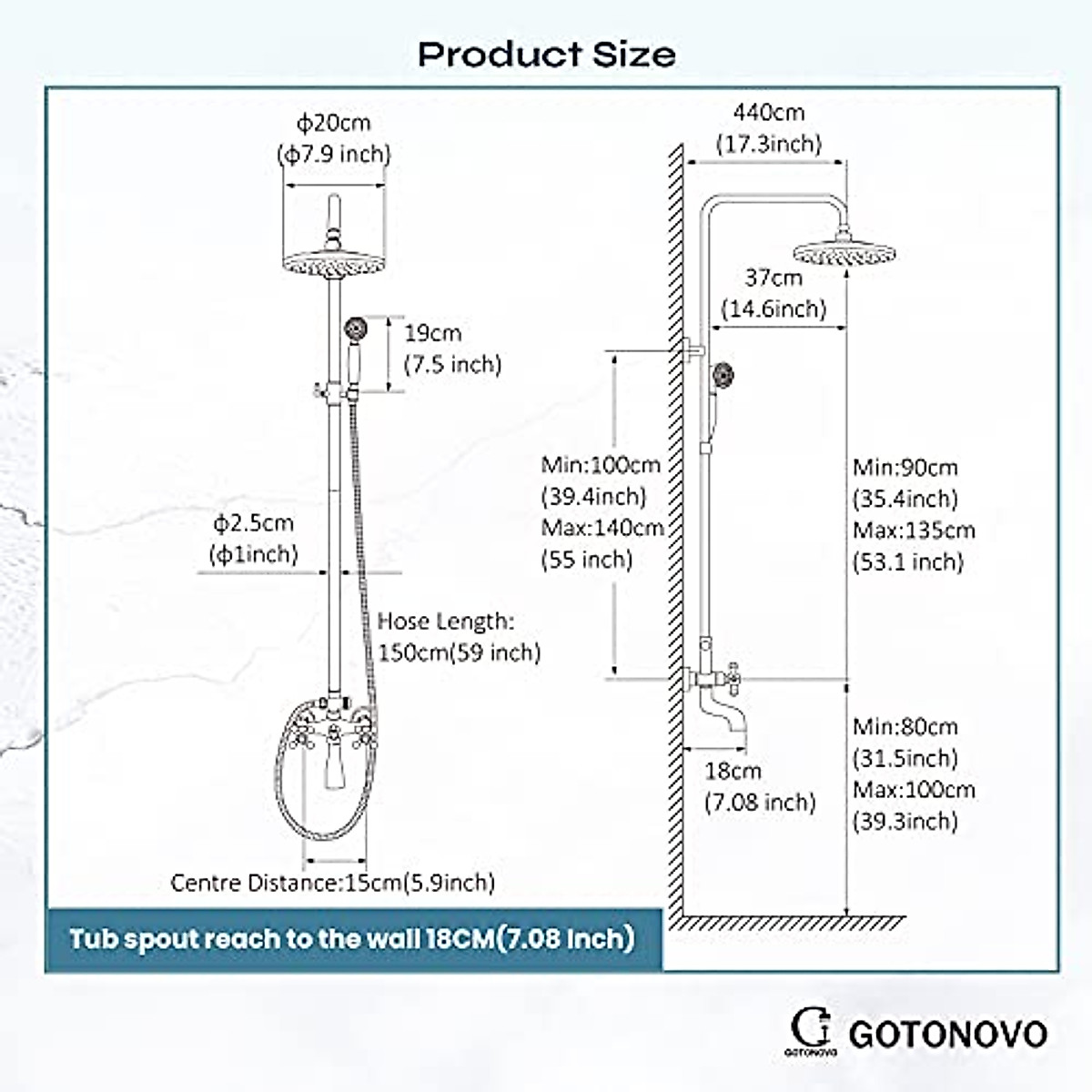 Shower Faucet Set Exposed 8 Rain Shower 2 Double Knobs Handle Brushed Nickel Triple Function Tub Spout Shower Fixture Combo System Unit Set