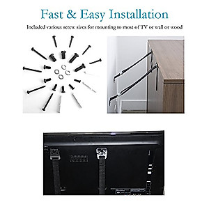 Anti Tip Furniture and TV Safety Straps | Earthquake Proof | Heavy Duty Mount Anchor For Baby Proofing Flat Screen TV, Dressers, Cabinets, Wardrobe, Bookcase | Bolts and Metal Parts Included - 2 Pack