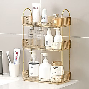 Bathroom Organizer Countertop, Vanity Organizer Trays for Bathroom Counter, Bathroom Tray Counter Organizer, Plastic Tray Stand for Perfume, Makeup, Skincare(Yellow, 3 Tiers)