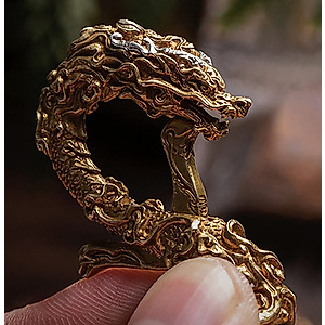 Vintage Style Brass Dragon Design Swivel Snap Hook Key Chain W/Rings Trigger Clip Keyring ( 925 Silcer Horn + Ring + Dragon ), 5.8 x 1.2 x 0.6 inch