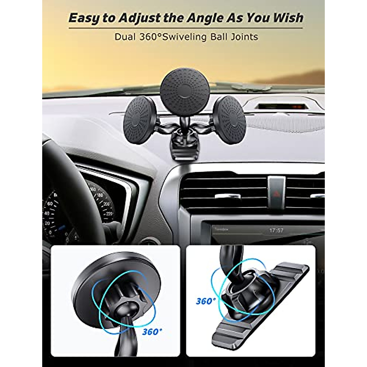 eSamcore Magnetic Phone Mount for Car Dashboard Magnet Phone Car Mount for iPhone 12/13/ 12 Pro/ 12 Pro Max/Mini/MagSafe Case Car Phone Holder Mount, Include Metal Plate Ring for All Cell Phone