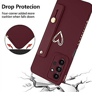 Fiyart Designed for Samsung Galaxy A13 4g 5g Case with Phone Stand Holder Cute Love Hearts Protective Camera Protection Cover with Wrist Strap for Women Girls for Galaxy A13 4G/5G-Wine Red