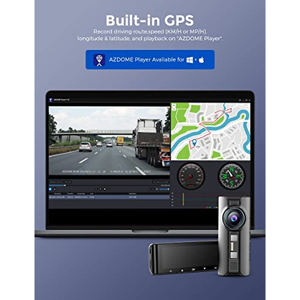 AZDOME 4K Dual Dash Cam Built-in WiFi GPS Front 4K/2.5K and Rear 1080P, with 64GB Card, Dual Dash Camera for Cars, 3.19" Display, Dashboard Camera Recorder Capacitor, Parking Mode, Support 256GB Max