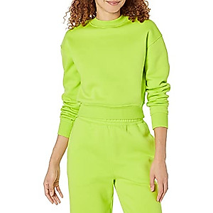 Amazon Essentials Women's Crop Drop Shoulder Sweatshirt (Available in Plus Size), Lime Green, Medium
