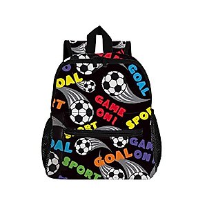 Football Soccer Black Backpack Toddler Girls Boys Preschool School Bag Travel Daypack for Primary Children Students Kids