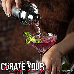 24 Oz Cocktail Shaker Set with Premium Drink Mixer Accessories: Drink Shaker with Strainer, Jigger, Twisted Bar Spoon, Muddler, Liquor Pourers - Professional Martini Bartender Cocktail Kit - Cresimo