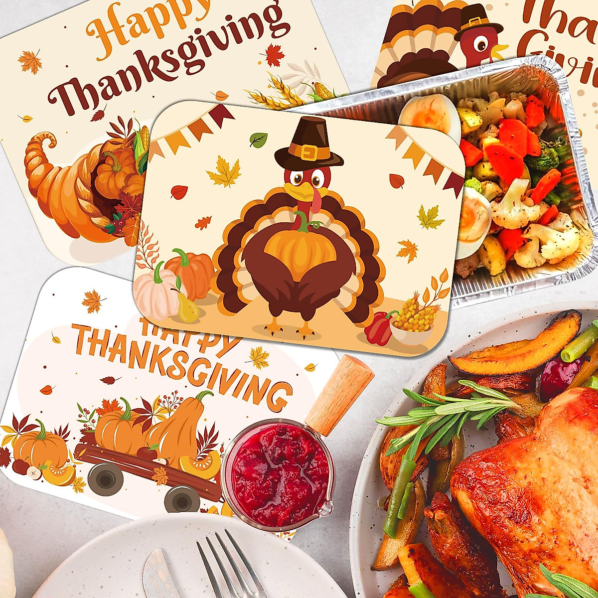 HAKOTI Thanksgiving Tin Foil Containers, large, orange