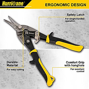 Hurricane 3 pc Aviation Tin Snips Set, Metal Cutter Shear for Cut Sheet Metal, Chrome Vanadium Steel, Straight Left and Right, Ergonomical TyreGrip Handle with Hang Hole and Safety Latch