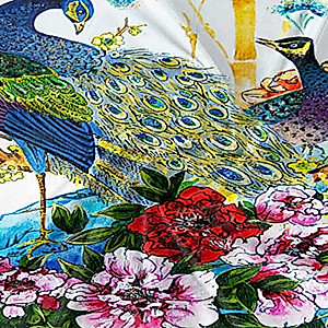 Satin Pillowcase for Hair and Skin, Classical Flower Peacock Silk Pillowcase Standard Size Silky Pillowcases with Zipper Slip Cooling Satin Pillow Cases Pillow Cover (20x26 Inches)