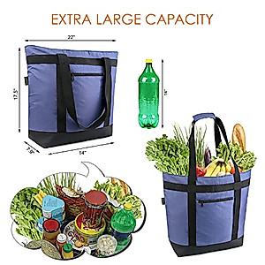 BeeGreen Cooler Bag Insulated Grocery Bags Large Freezer Shopping Cooler Tote for Travel Groceries Beach Thermal Food Delivery Bag to Keep Frozen Food Cold and Hot Food with Zipper Navy Innovations