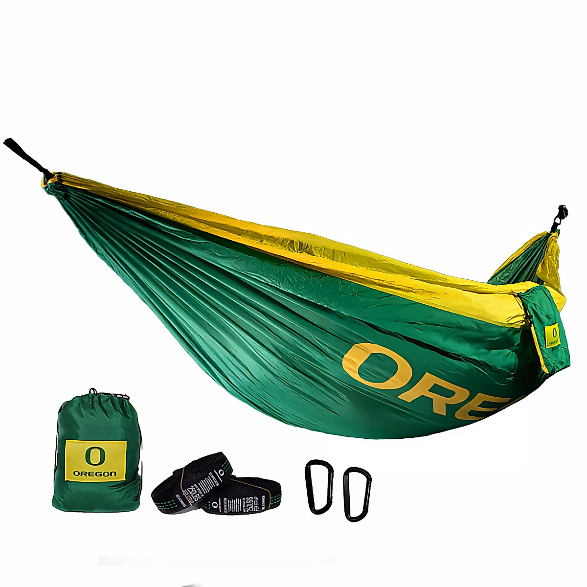 Rincon Official (University of Oregon) College Hammock - Premium 210T Nylon, Spacious 112 x 74 inches (LxW) Double & Single Camping Hammock - Portable Outdoor Adventure Gear for Students and Alumni