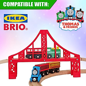Wooden Train Tracks Full Set, Deluxe 55 Pcs with 3 Destination Fits Thomas, Brio, IKEA, Chuggington, Imaginarium, Melissa and Doug - Best Gifts for Kids Toddler Boys and Girls