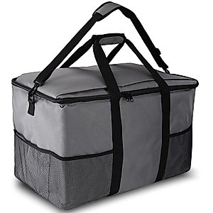 ZEAYEA Insulated Food Delivery Bag, Grocery Tote Bag Insulated Bag for Hot and Cold Food, Large Capacity Reusable Warming Bag for Restaurant, Camping, Shopping, Travel, 23" x 14" x 15", Gray