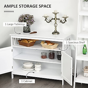 HOMCOM Sideboard Buffet Cabinet, Modern Kitchen Cabinet, Coffee Bar Cabinet with 2-Level Shelf and Open Compartment, White