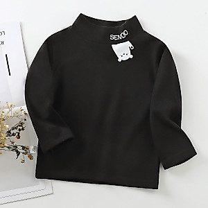 Boys Girls Thermal T-Shirt Half Collar Underwear 2-Pack Basic Soft Tops Unisex Warm Undershirts Tees Black+White 9-10Years