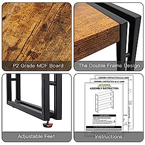 Bookshelf,4-Tier Industrial Bookcase,Rustic Wood and Metal Open Display Book Shelves Home Office,Bedroom Standing Shelf Unit,Horizontal Kitchen Shelf Organizer,Bathroom Storage Rack Mid Century 47in