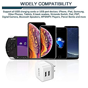 2Pack USB Wall Charger Plug, AILKIN 2.4A Dual Port USB Adapter Power Cube Fast Charging Station Box Base Replacement for iPhone 14 13 12 Pro Max SE 11 XR XS X/8, Samsung, Phones USB Charge Block-White