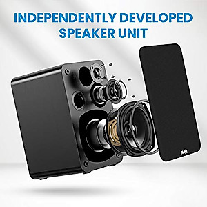 Moukey Passive Bookshelf Speakers (Pair), Peak Power 2×55W, 3-Way Home Theater Speakers, 2.0 Stereo Near Field Studio Premium Sound, Wooden Wall-Mountable, Black, M20-3