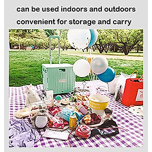 Utility Trolley Box, Handle Trolley Cart, Foldable Utility Portable Cart Mobile Folding Cart with Lid and 2 Wheels for Groceries Collapsible Basket with Handle (Color : Blu)