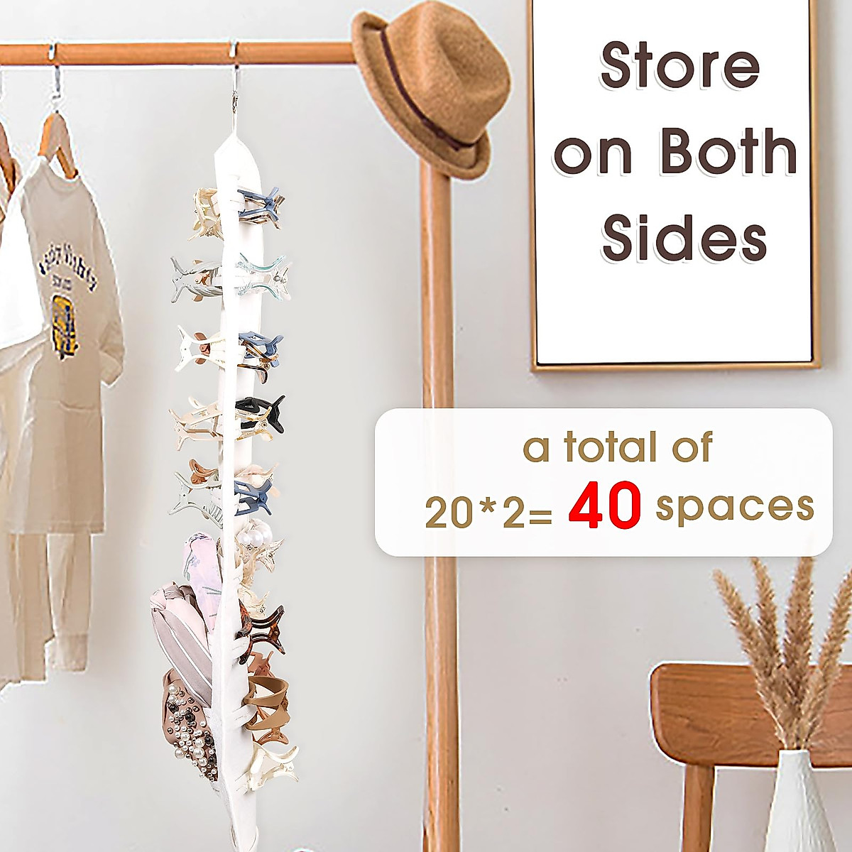 OAOLEER Claw Clip Organizer, Double-Sided Hair Clip Organizer Storage For Girls Women, Hanging Claw Clip Holder Hair Clip Display for Closet, Wall, Door Room Jewelry Shop (Beige)