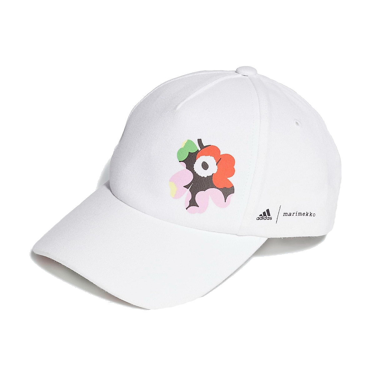 adidas X Marimekko Curved Visor Adjustable White Baseball Hat, One Size Fits Most