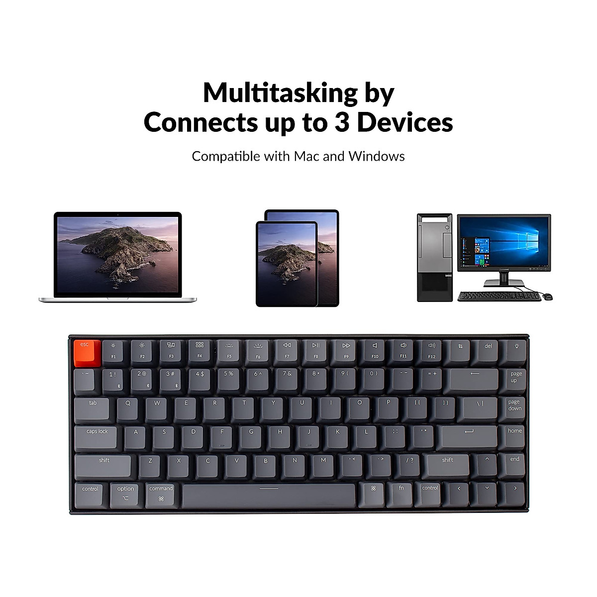 Keychron K2 Wireless Bluetooth 5.1/Wired USB Mechanical Keyboard for Mac Layout, Compact 84 Keys Computer Keyboard Gateron G Pro Blue Switch White LED Backlight N-Key Rollover for Windows-Version 2