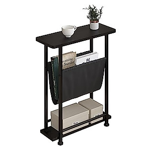 Walmokid 3 Tier Side Table with Magazine Holder, Industrial End Table with Open Storage, Wooden Bedside Table, Sofa Table, Nightstand for Living Room, Bedroom, Small Spaces, Easy Assembly, Black