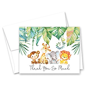 InvitationHouse Blue Elephant Jungle Animals Baby Shower Thank You Cards - Pack of 50 with Envelopes
