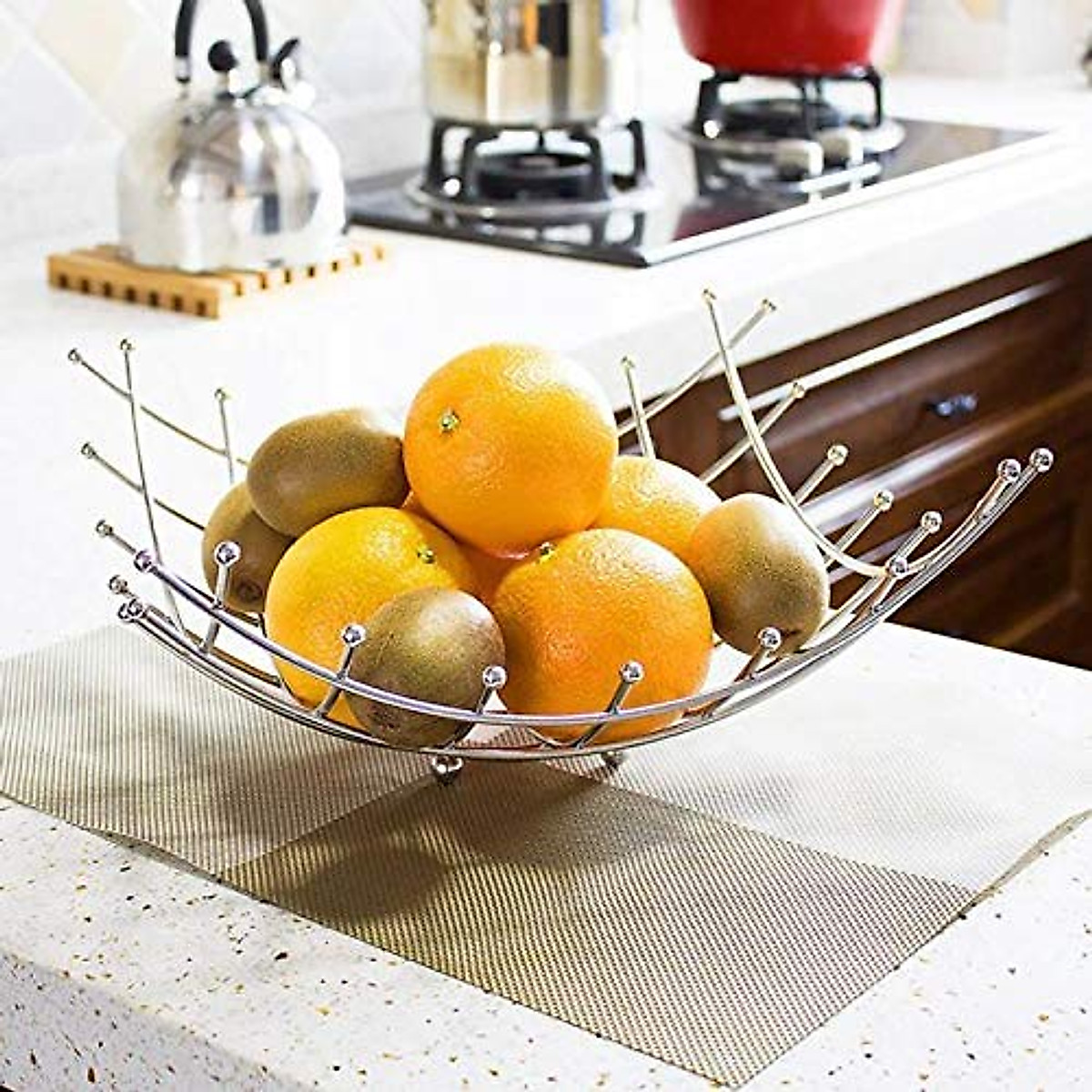 YYTONG Fruit Basket, Fashion Creative Fruit Bowl for Kitchen Counter Used as Bread Basket, Vegetable Basket, Produce Basket, Durable Steel Fruit Stand Storage & Organizer (Silver)